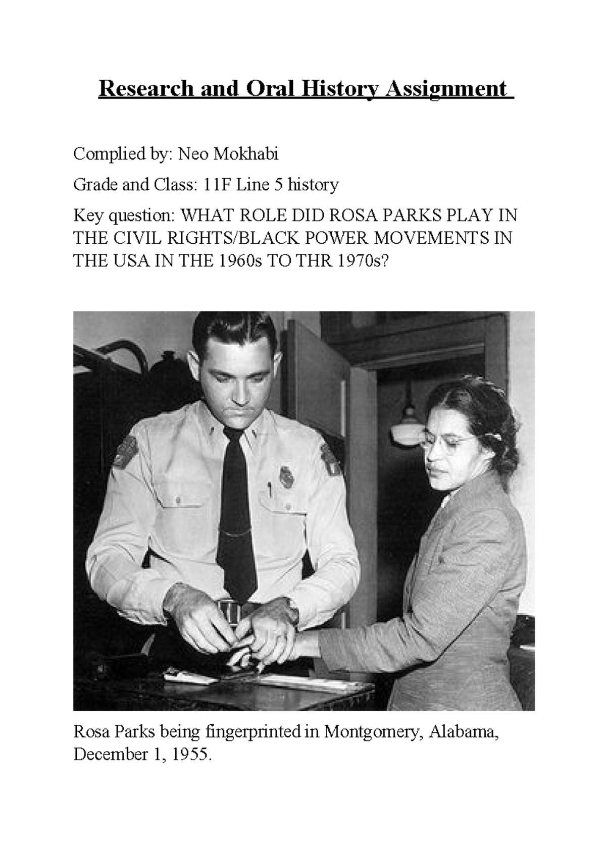 Research and Oral History Assignment - Research and Oral History ...