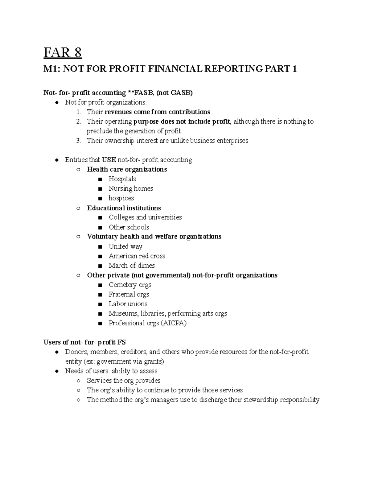 FAR 8 - unit 8 of FAR coursework / notes. involves summaries and HW ...