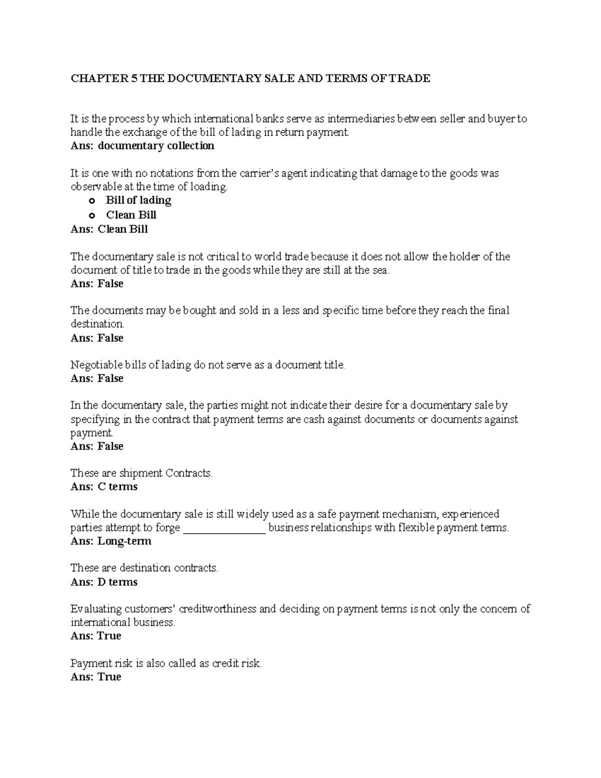 Chapter 5 The Documentary Sale and Terms of Trade - CHAPTER 5 THE ...