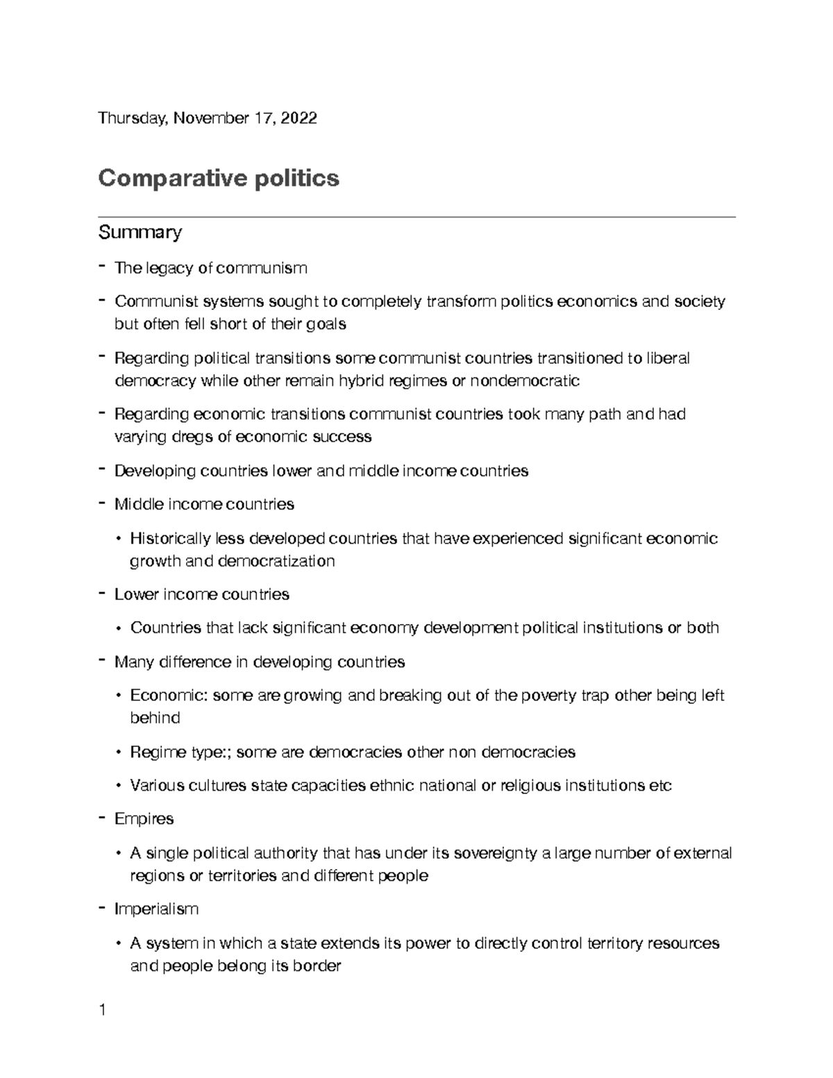 Comparative politics notes nov 17,2022 - Thursday, November 17, 2022 ...