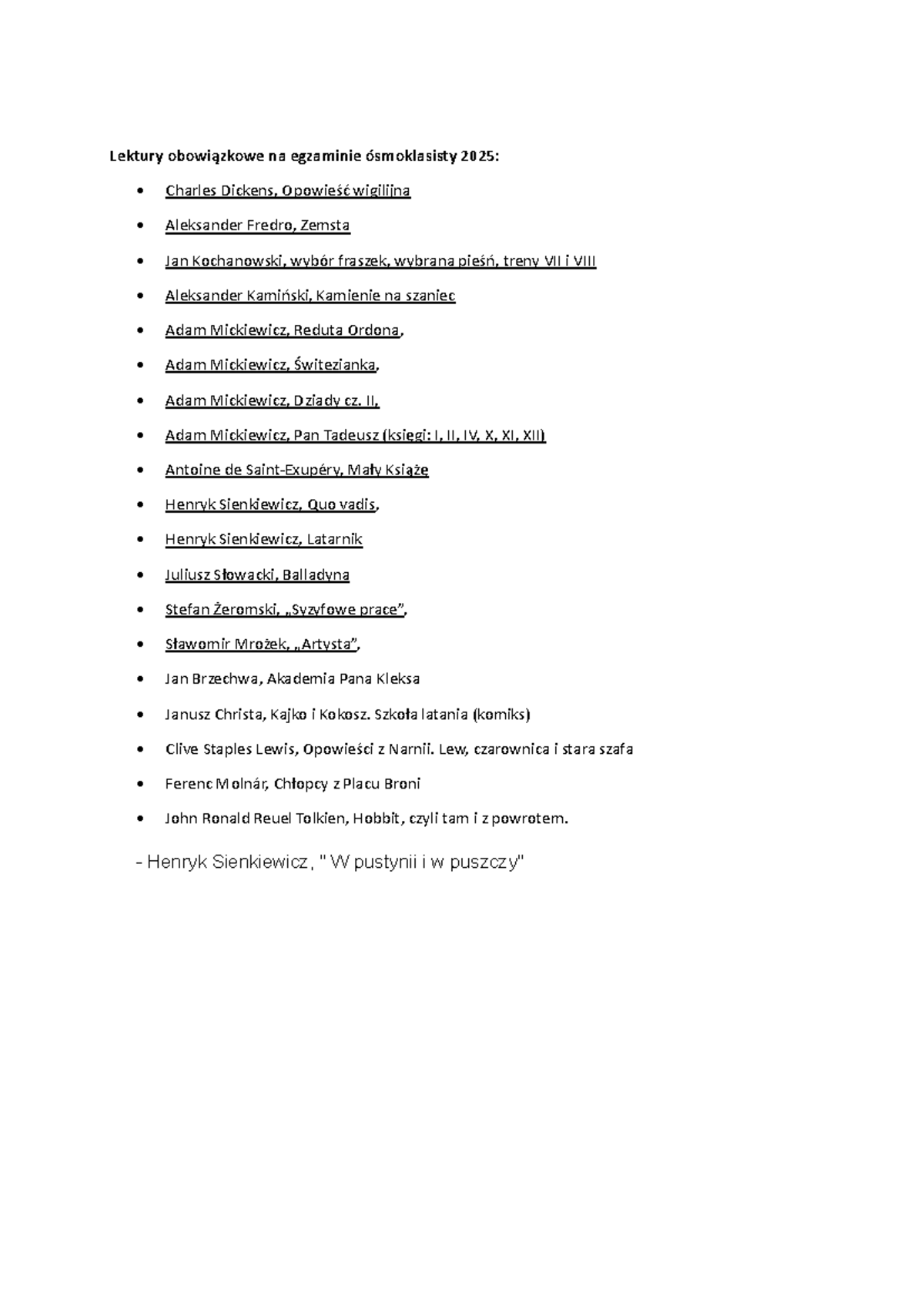 Lektury E8 NA 2025 - Lektury obowiązkowe na egzaminie ósmoklasisty 2025: • Charles Dickens ...