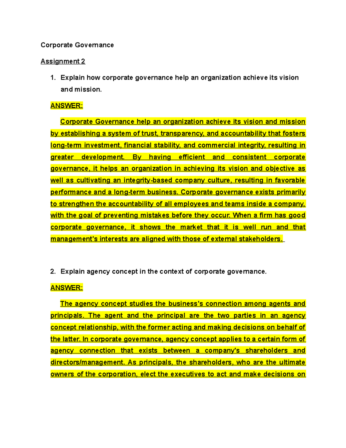 Corporate Governance LET'S- Analyze Assignment 2 - Corporate Governance ...