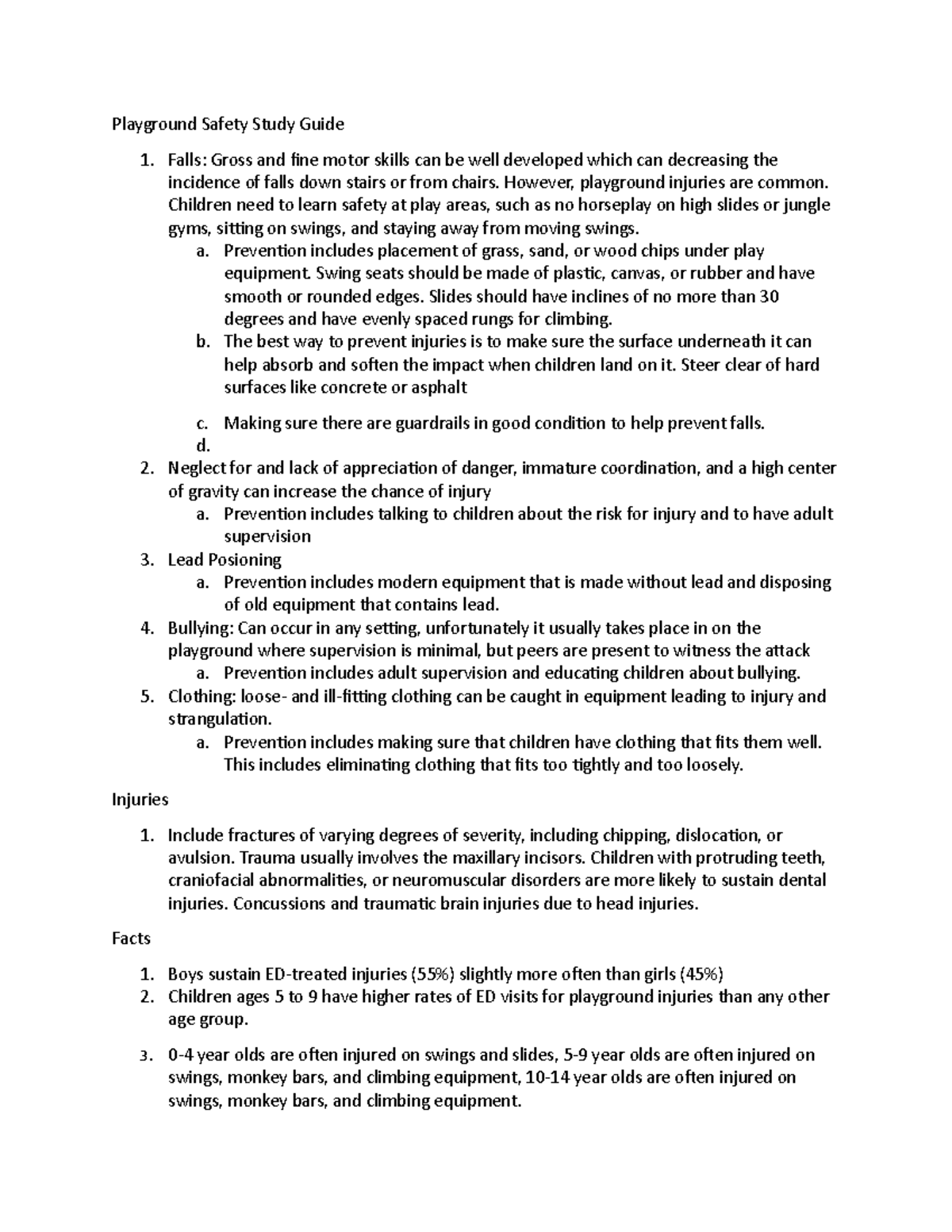 Playground Safety Study Guide - Playground Safety Study Guide Falls ...