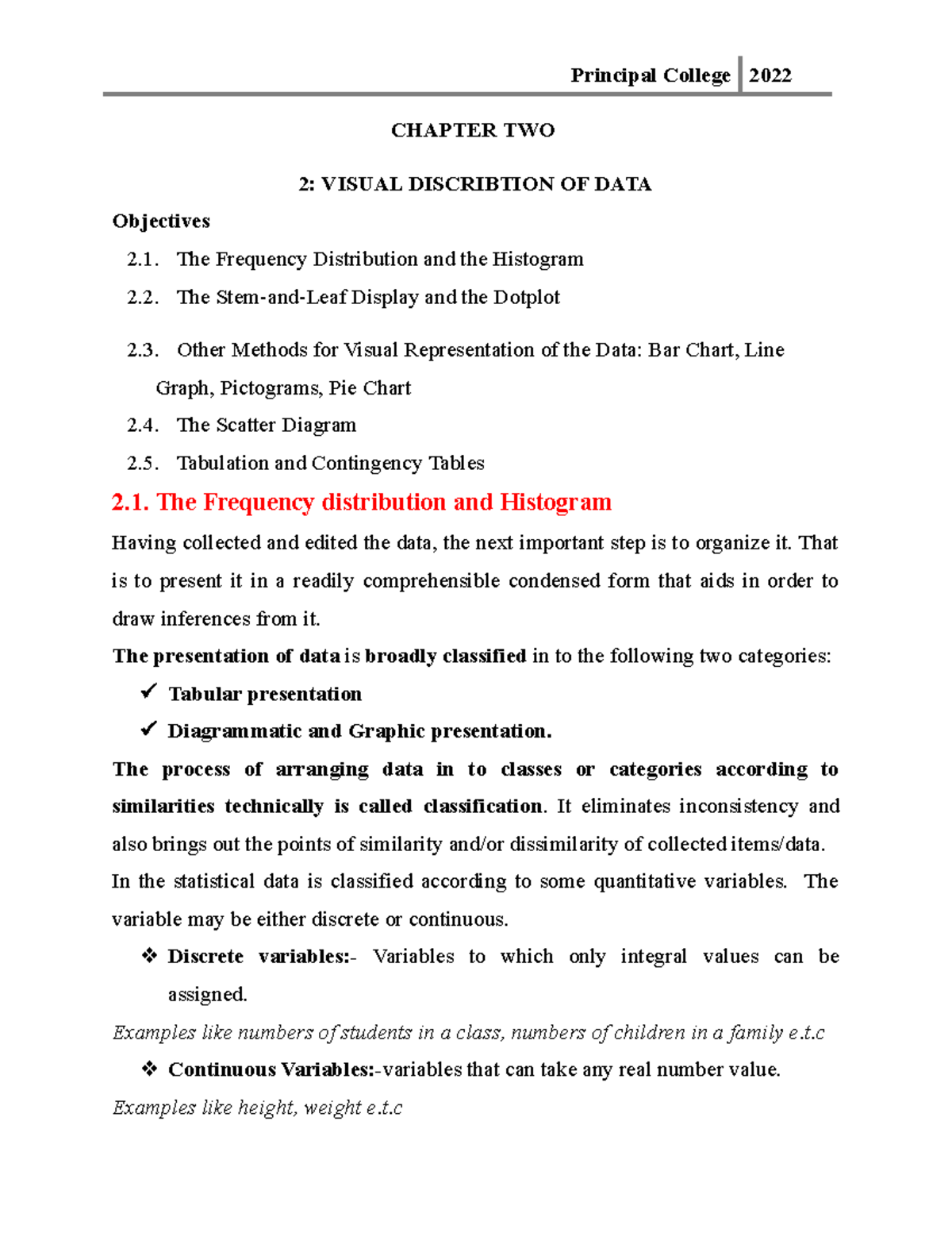 Basic Stastics Chapter 2 - CHAPTER TWO 2: VISUAL DISCRIBTION OF DATA ...