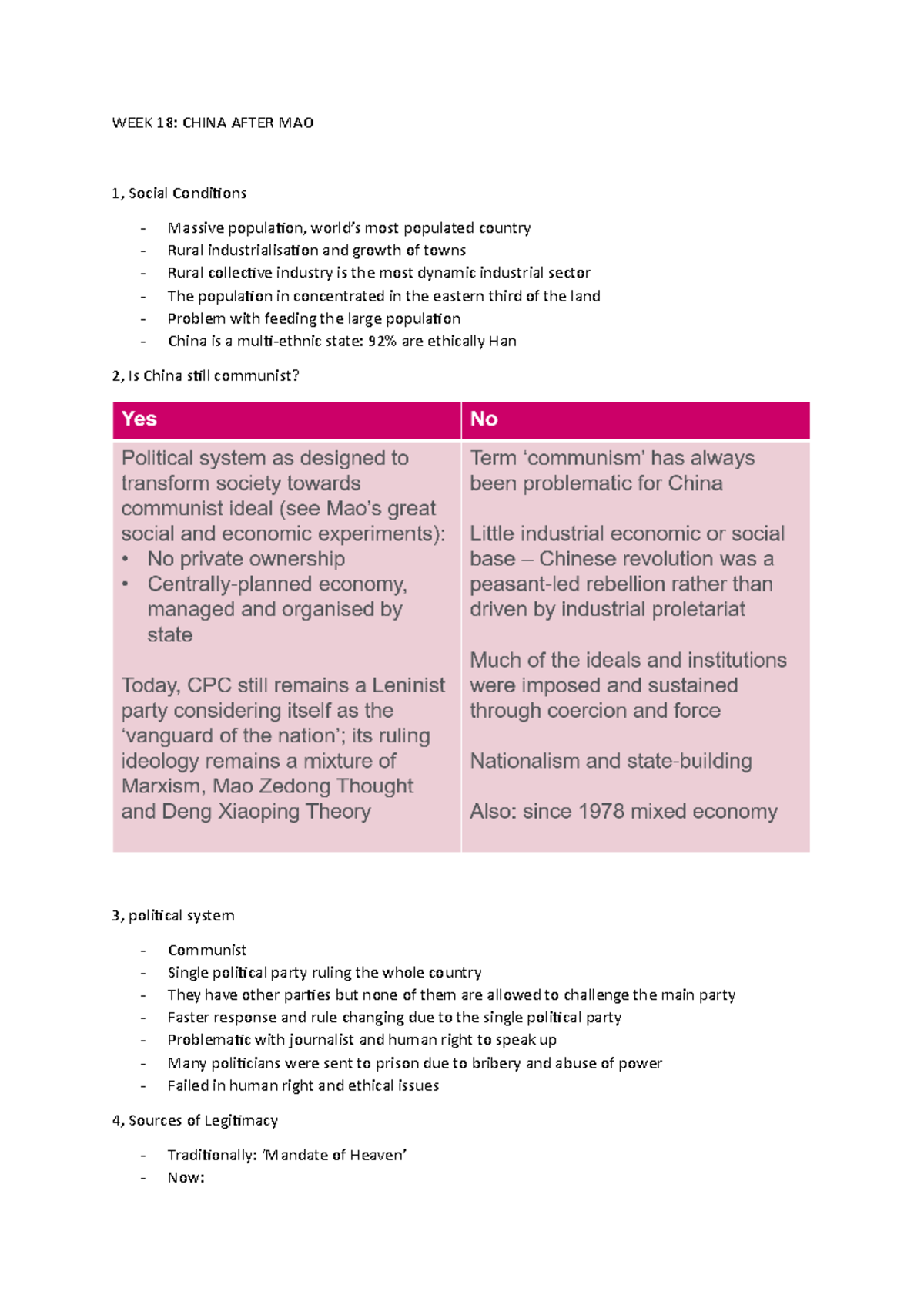 WEEK 18 Lecture, China After MAO - WEEK 18: CHINA AFTER MAO 1, Social ...