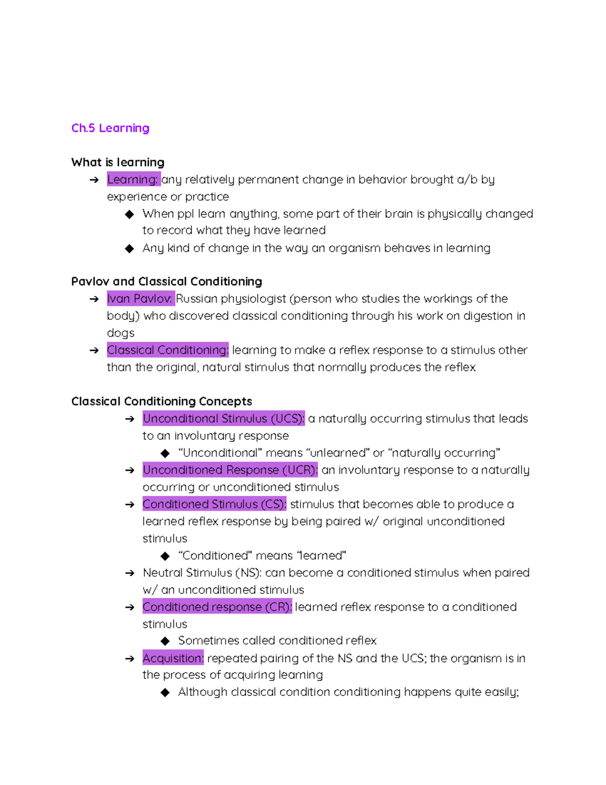 Chapter 5 Learning - Ch Learning What is learning Learning: any ...