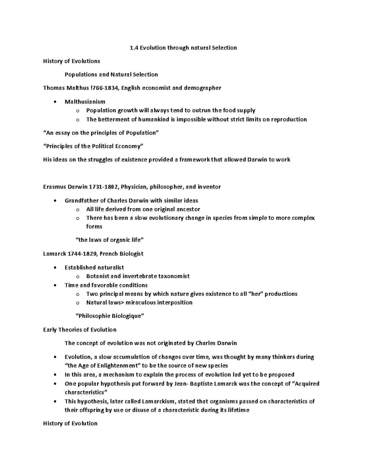 Bio 1 - Dr. hunt slide notes - 1 Evolution through natural Selection ...