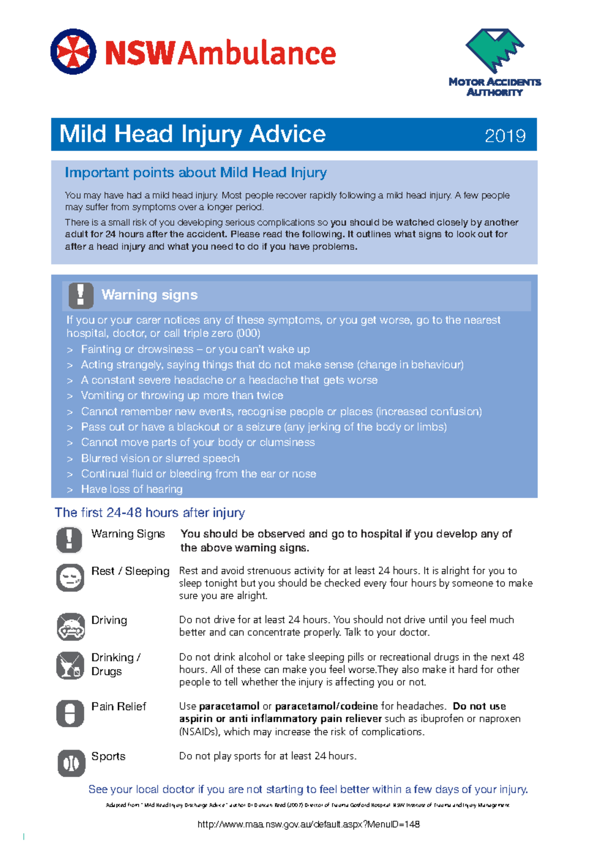 PIS-Head-Injury - nswa - Important points about Mild Head Injury You ...