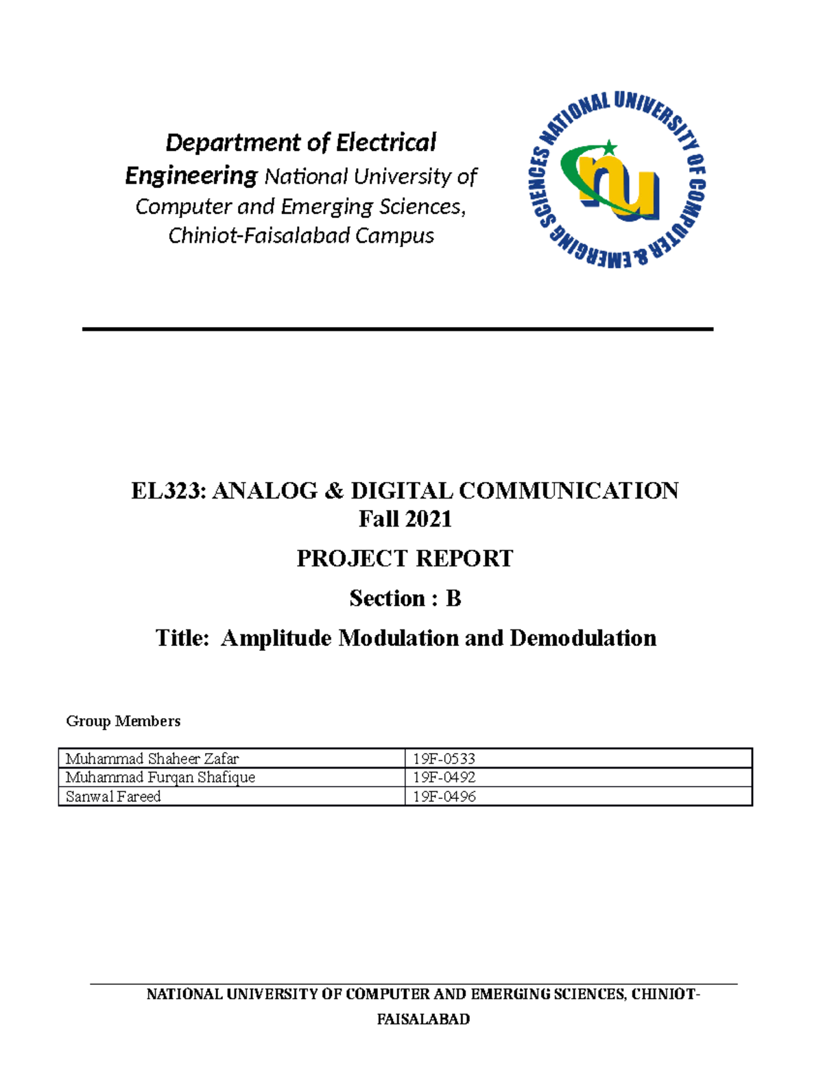 ADC-Proect Report lab - NATIONAL UNIVERSITY OF COMPUTER AND EMERGING ...