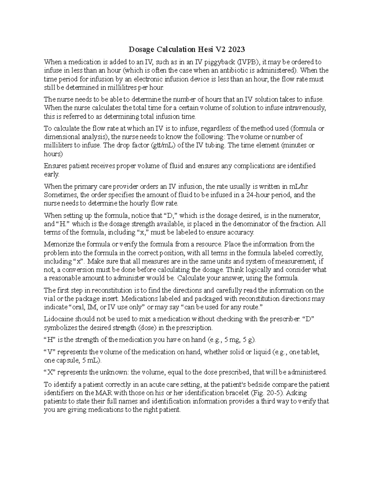 Dosage Calculations Hesi Remediation V2 - Dosage Calculation Hesi V2 ...