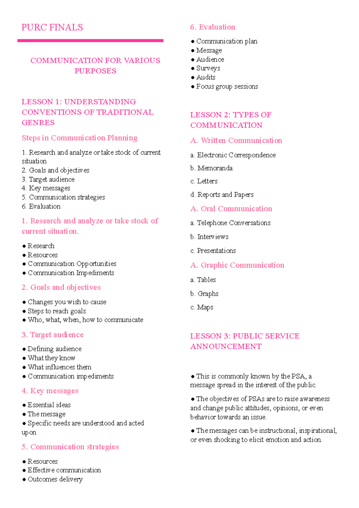 PURC Finals - purc lecture - PURC FINALS COMMUNICATION FOR VARIOUS ...