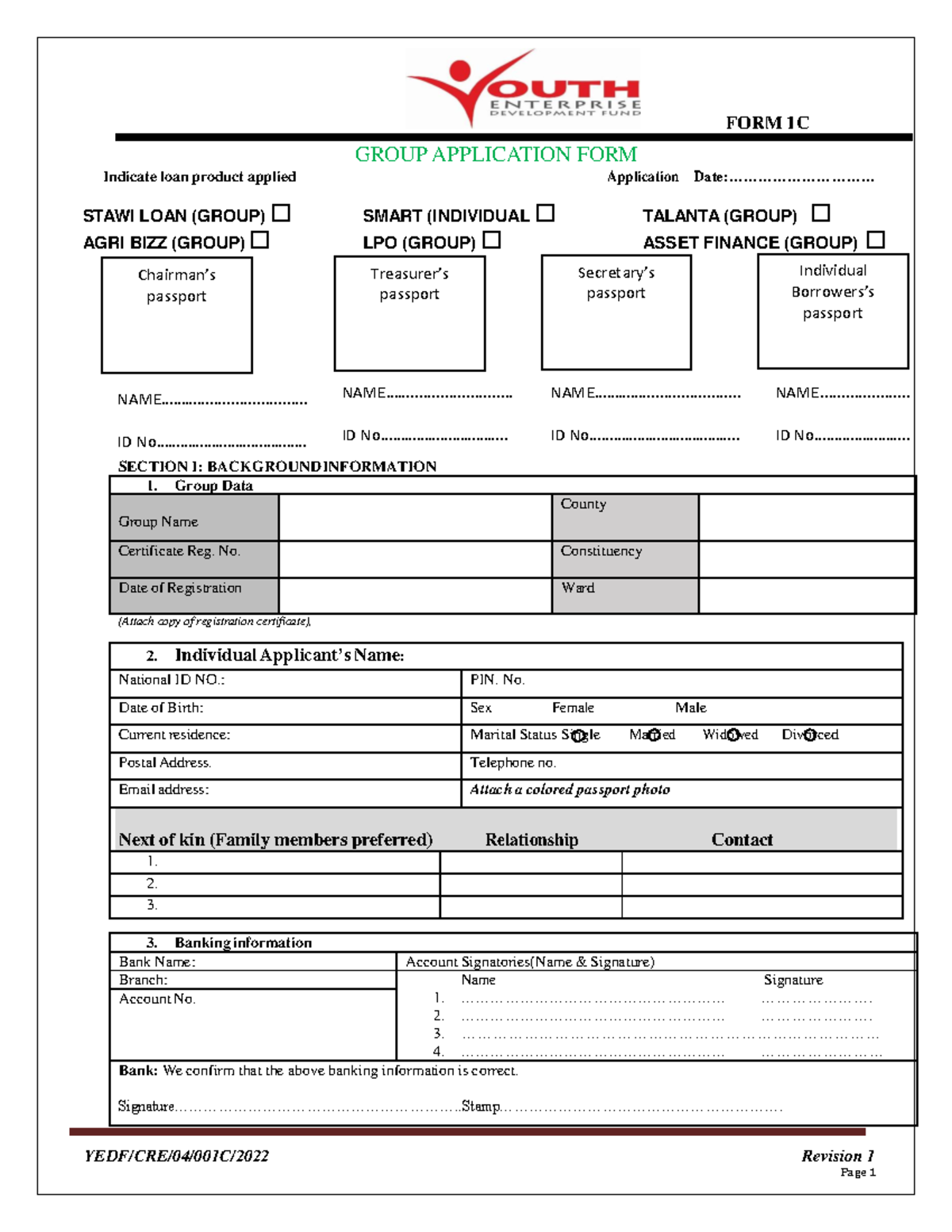 Form 1C LOAN Application FORM Group - YEDF/CRE/04/001C/2022 Revision 1 ...