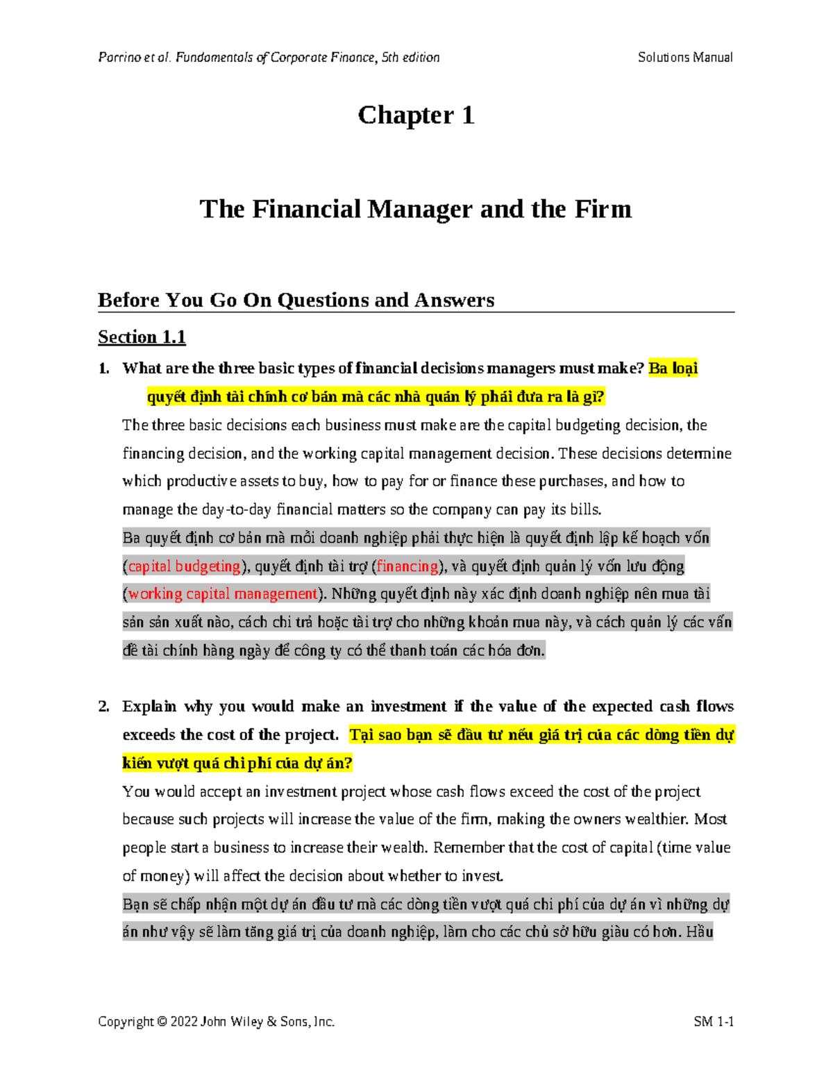 FIN202 - Ôn tập chương 1 - ... - Chapter 1 The Financial Manager and the Firm Before You Go On ...
