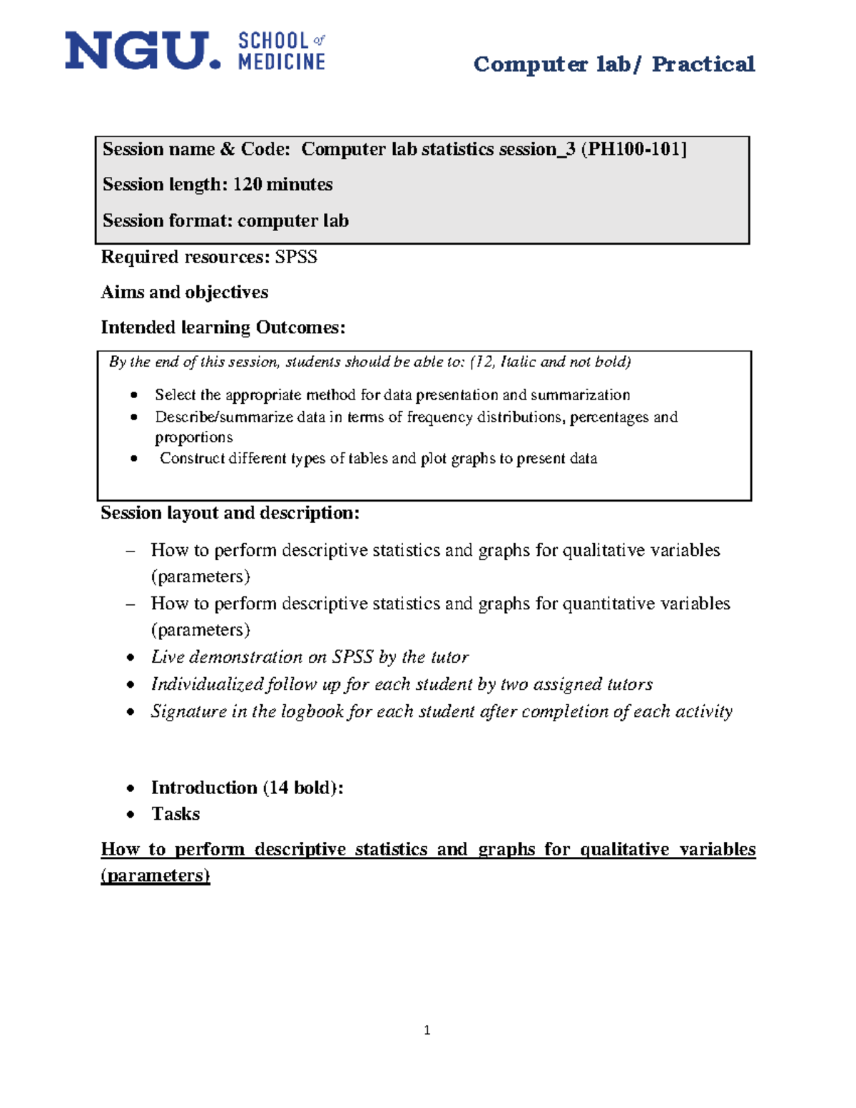 SPSS 3 - dadadada - Session name & Code: Computer lab statistics session_3 (PH100-101] Session ...