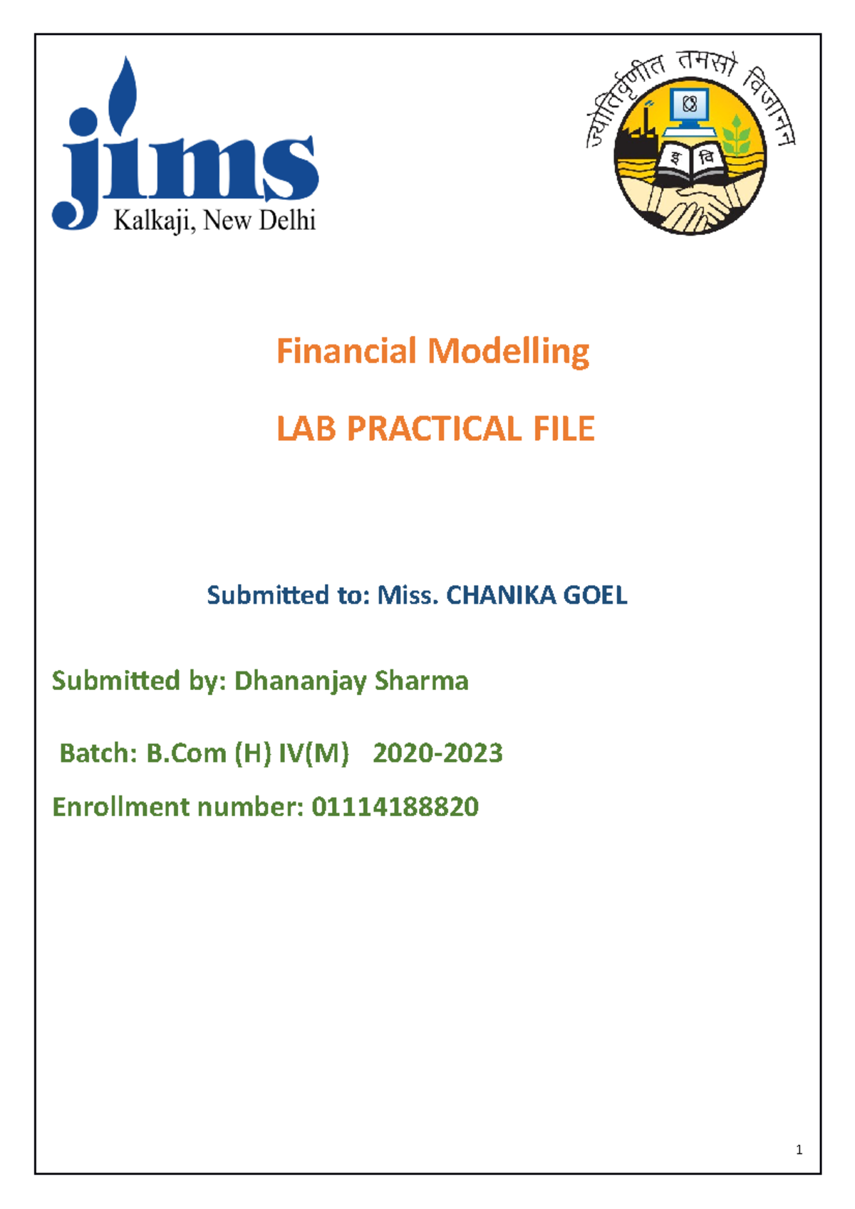 Financial Modelling Lab Project - Financial Modelling LAB PRACTICAL ...