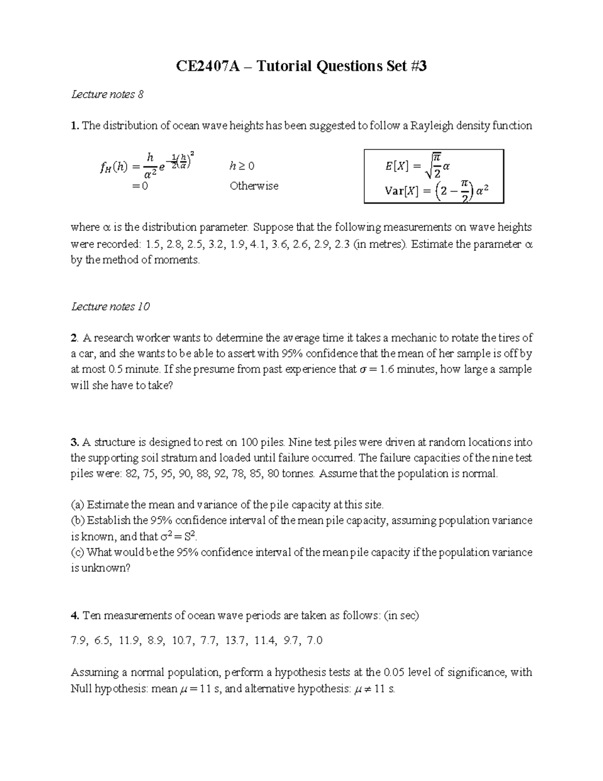 CE2407 A Tutorial Questions Set 3 - CE2407A – Tutorial Questions Set ...