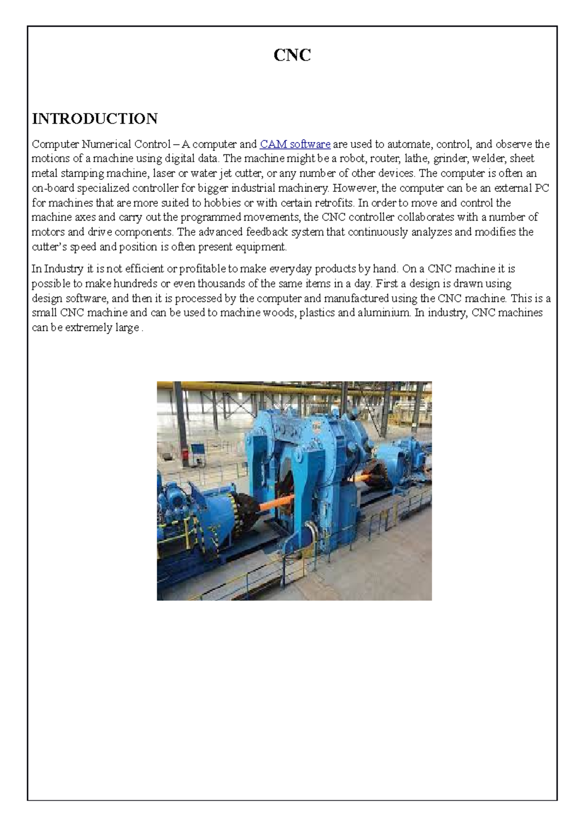 CNC - CNC INTRODUCTION Computer Numerical Control – A computer and CAM ...