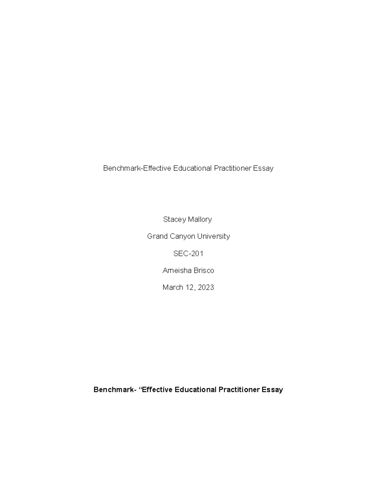 Benchmark-smallory - essay - Benchmark-Effective Educational ...