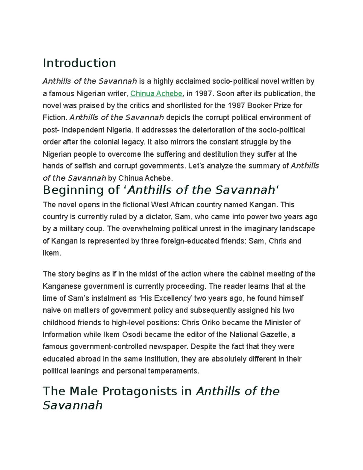 Savannah - hgjhgj - Introduction Anthills of the Savannah is a highly ...