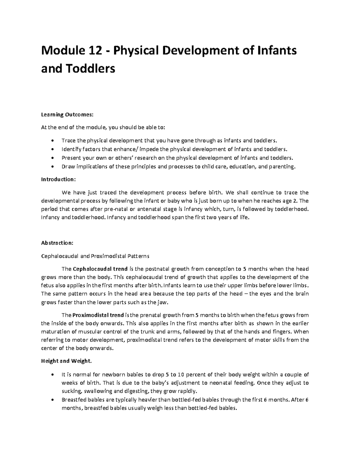 Infancy-and-Toddlerhood - Module 12 - Physical Development of Infants ...
