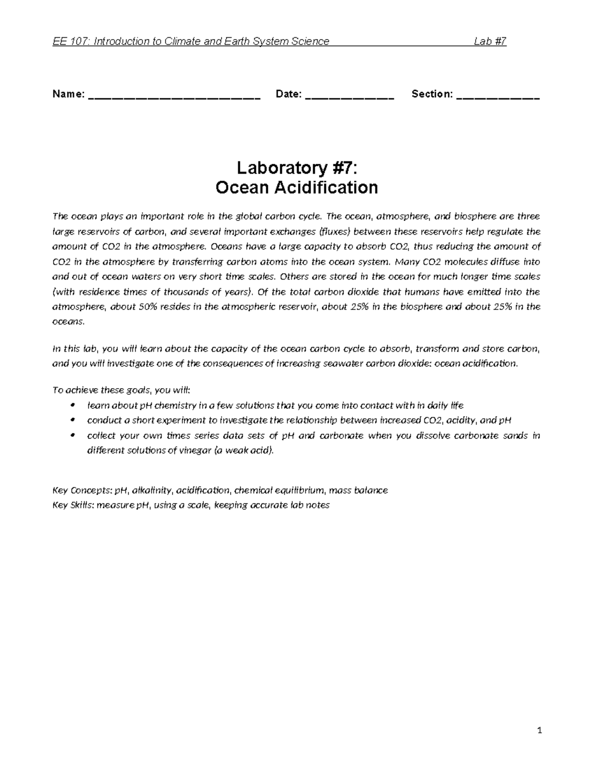 EE107 Lab 7 Ocean Acidification-S - Name ...