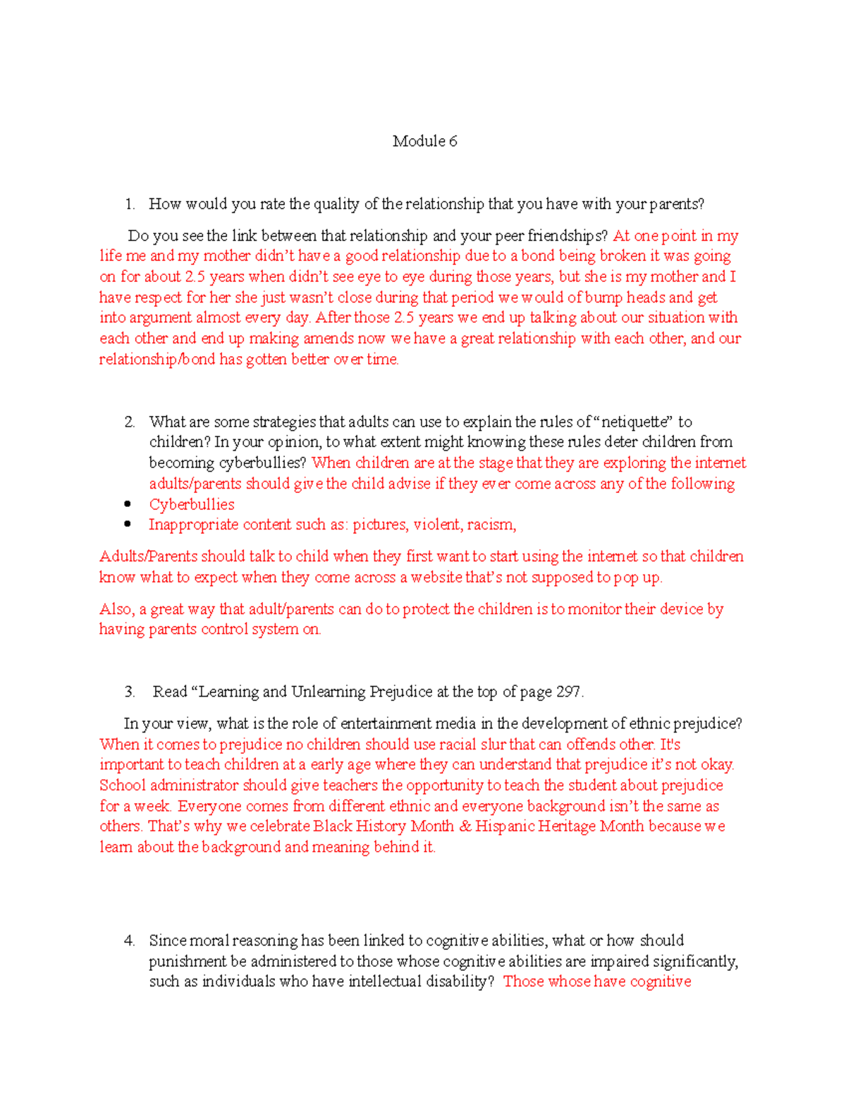 Module 6 - Module 6 How would you rate the quality of the relationship ...
