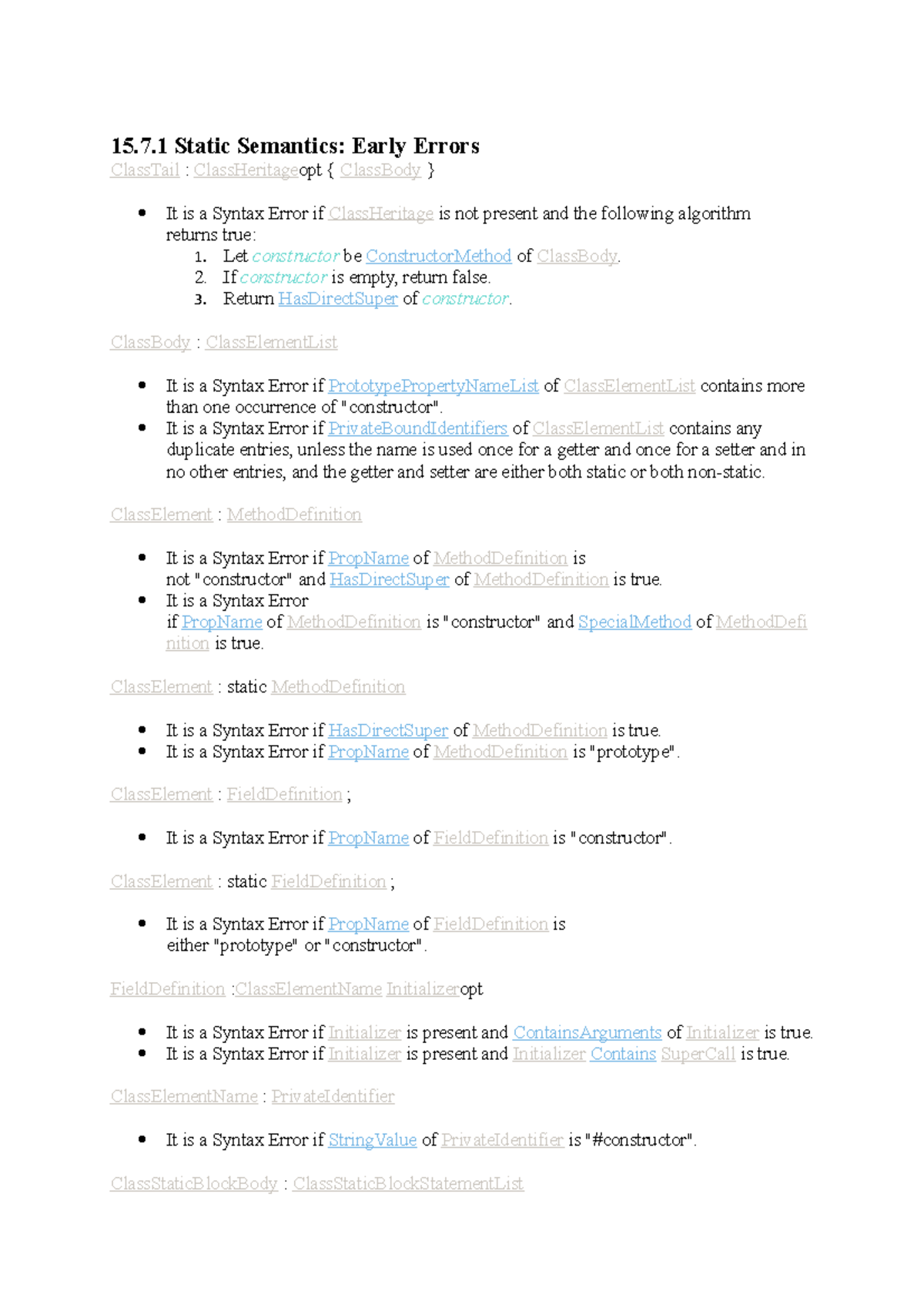 152 - yes - 15.7 Static Semantics: Early Errors ClassTail ...