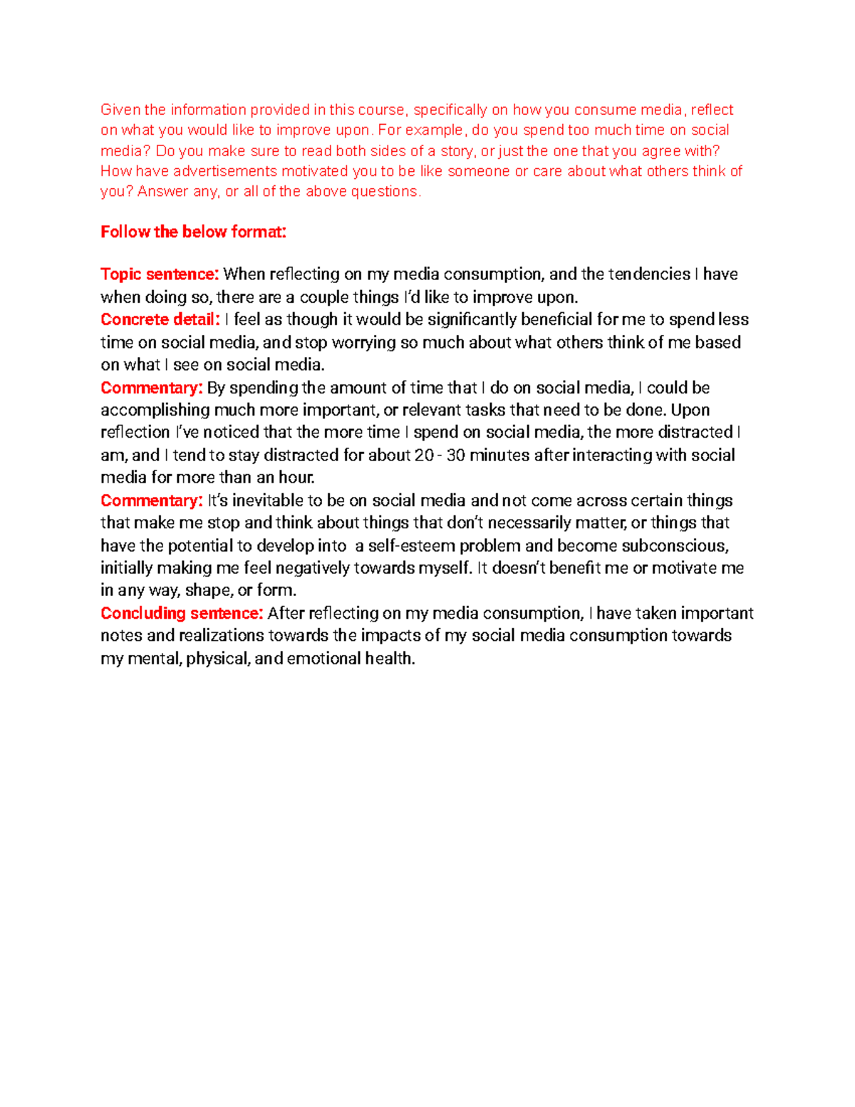 Social Media Reflection - English 10 Sem2 - Given the information ...