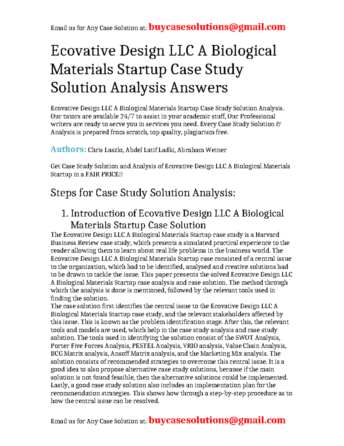 Case Solution Ecovative Design LLC A Biological Materials Startup ...