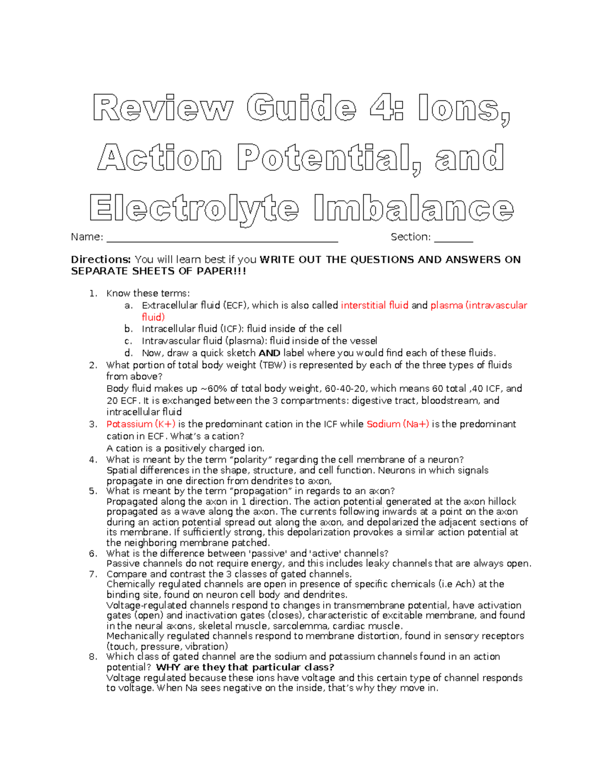 A&p unit 2 study guide 1 - Name ...