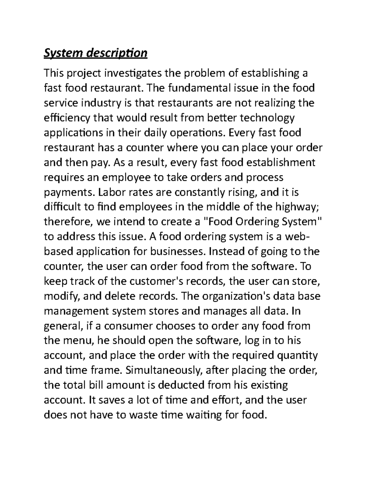 Food ordering system interview - System description This project ...