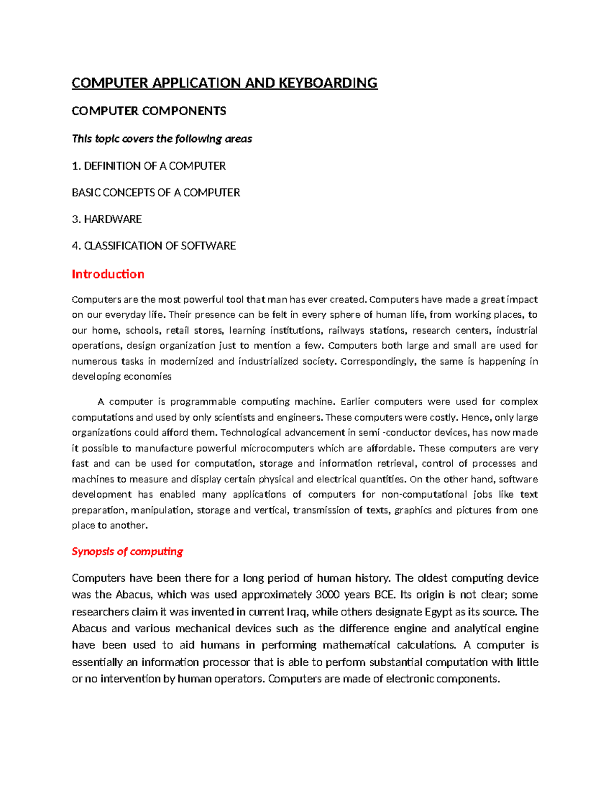 Computer Components - COMPUTER APPLICATION AND KEYBOARDING COMPUTER ...