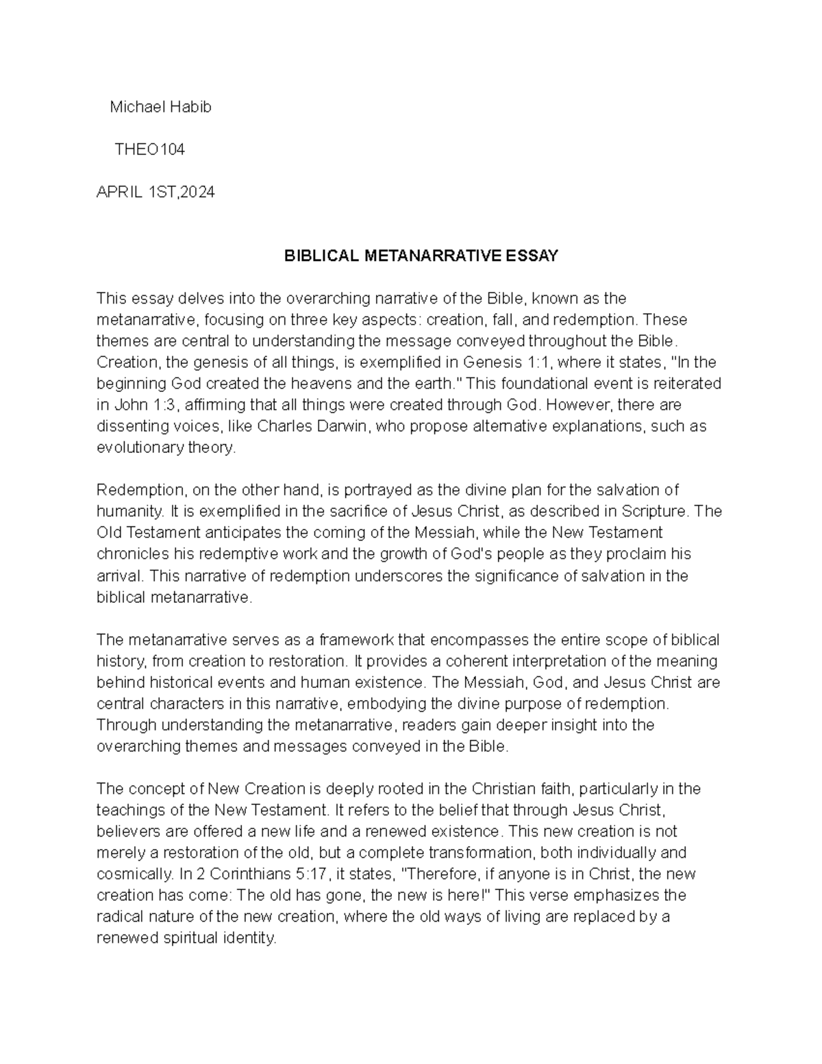 THEO April 1ST - Michael Habib THEO APRIL 1ST, BIBLICAL METANARRATIVE ...