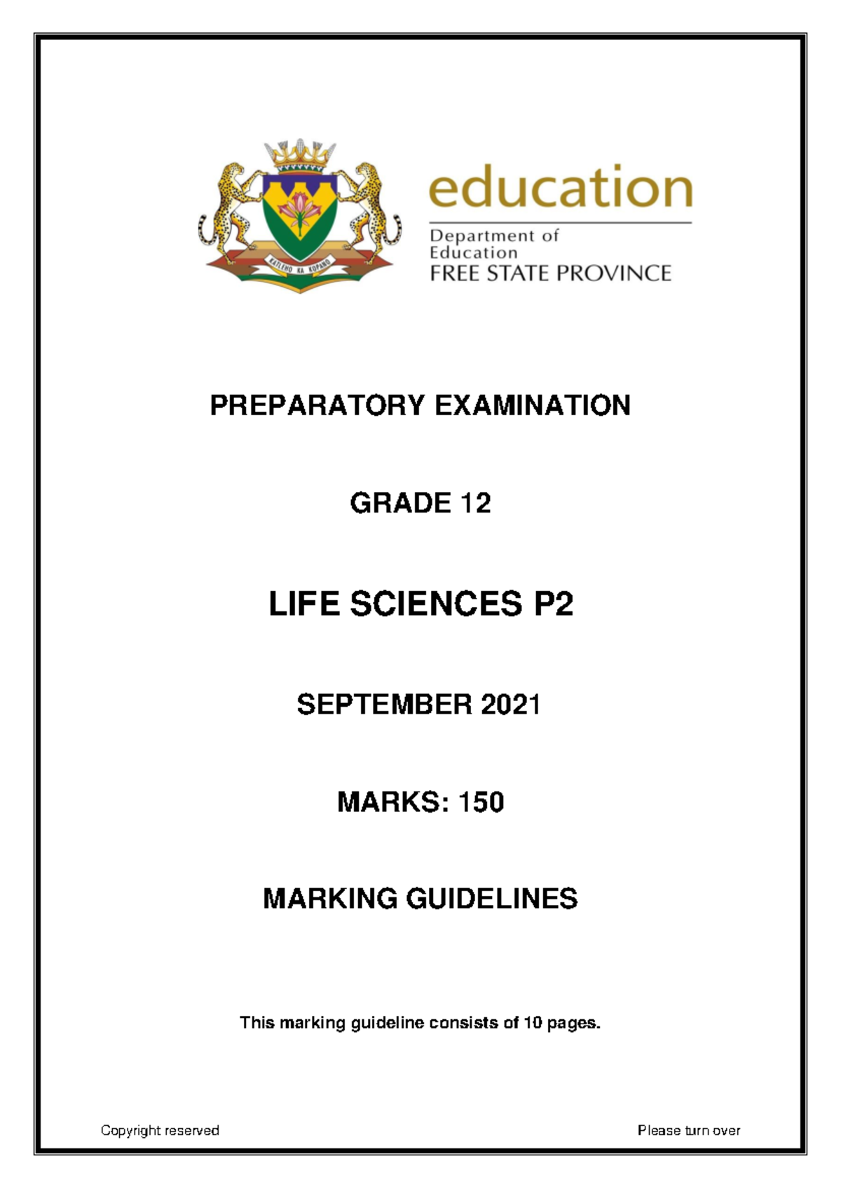 2021 Life Sciences Prep Exam paper 2 FS memo - Grade 12 Prep. Exam ...