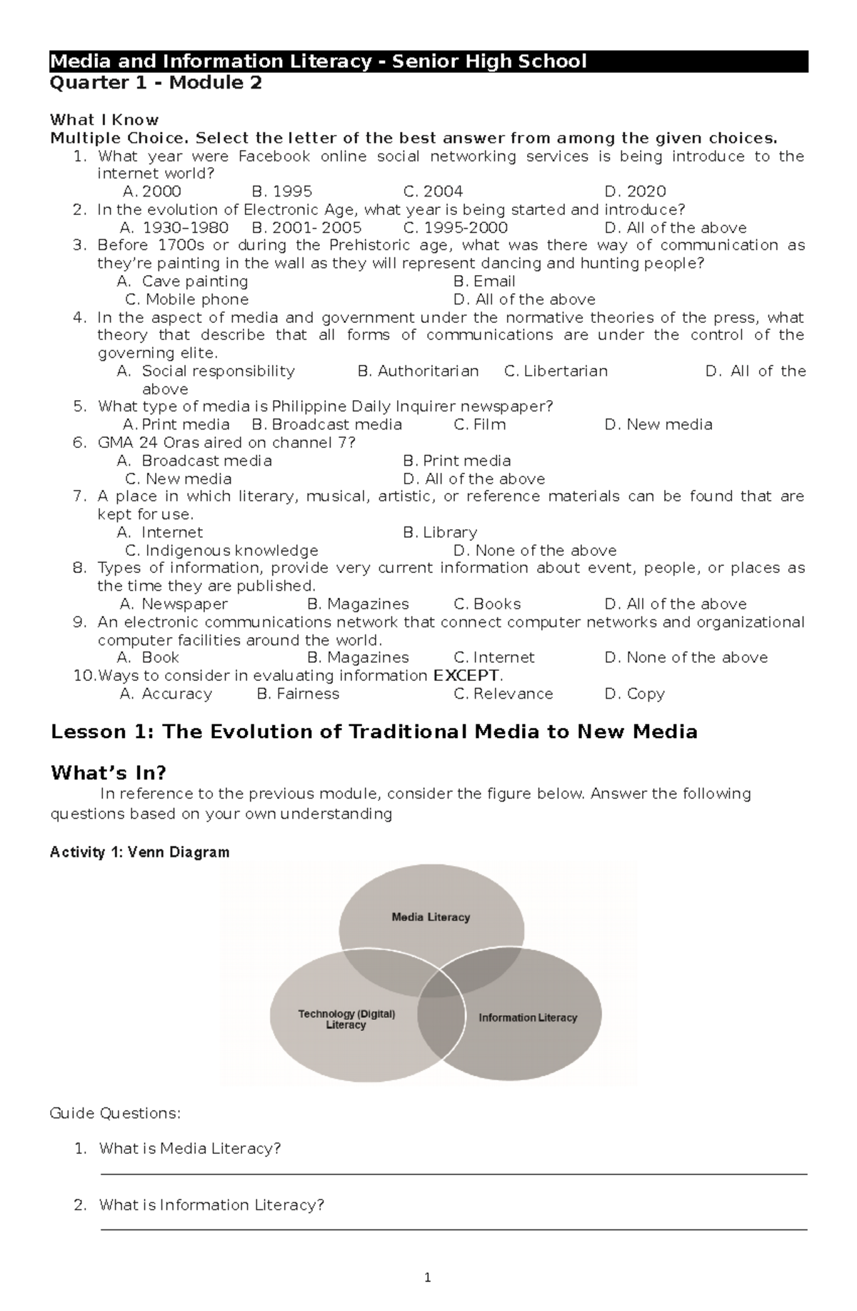 Media and Information Literacy 2nd week - Media and Information ...