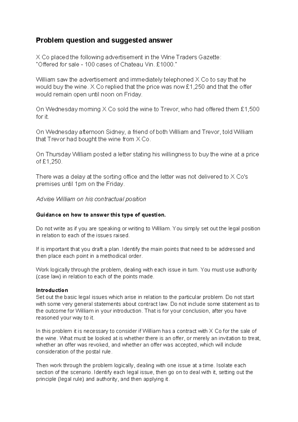 Problem Template - IRAC style question approach. - Problem question and ...