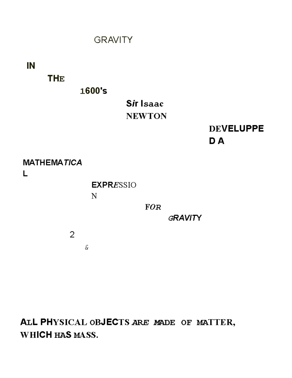 2019-11-19 - notes on gravity - GRAVITY IN THE 1600 's S i r Isaac ...