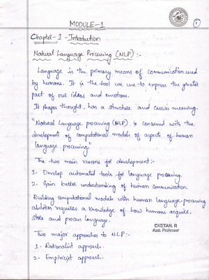 Natural Language Processing - 18CS743 - VTU - Studocu