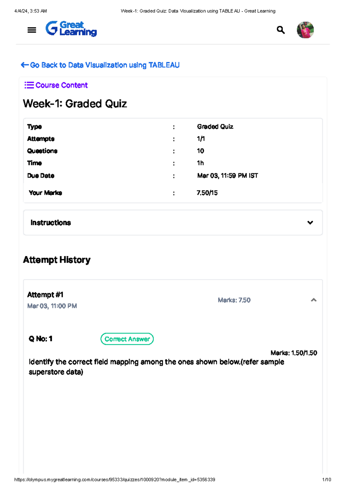 Week-1 Graded Quiz Data Visualization using Tableau - Go Back to Data ...