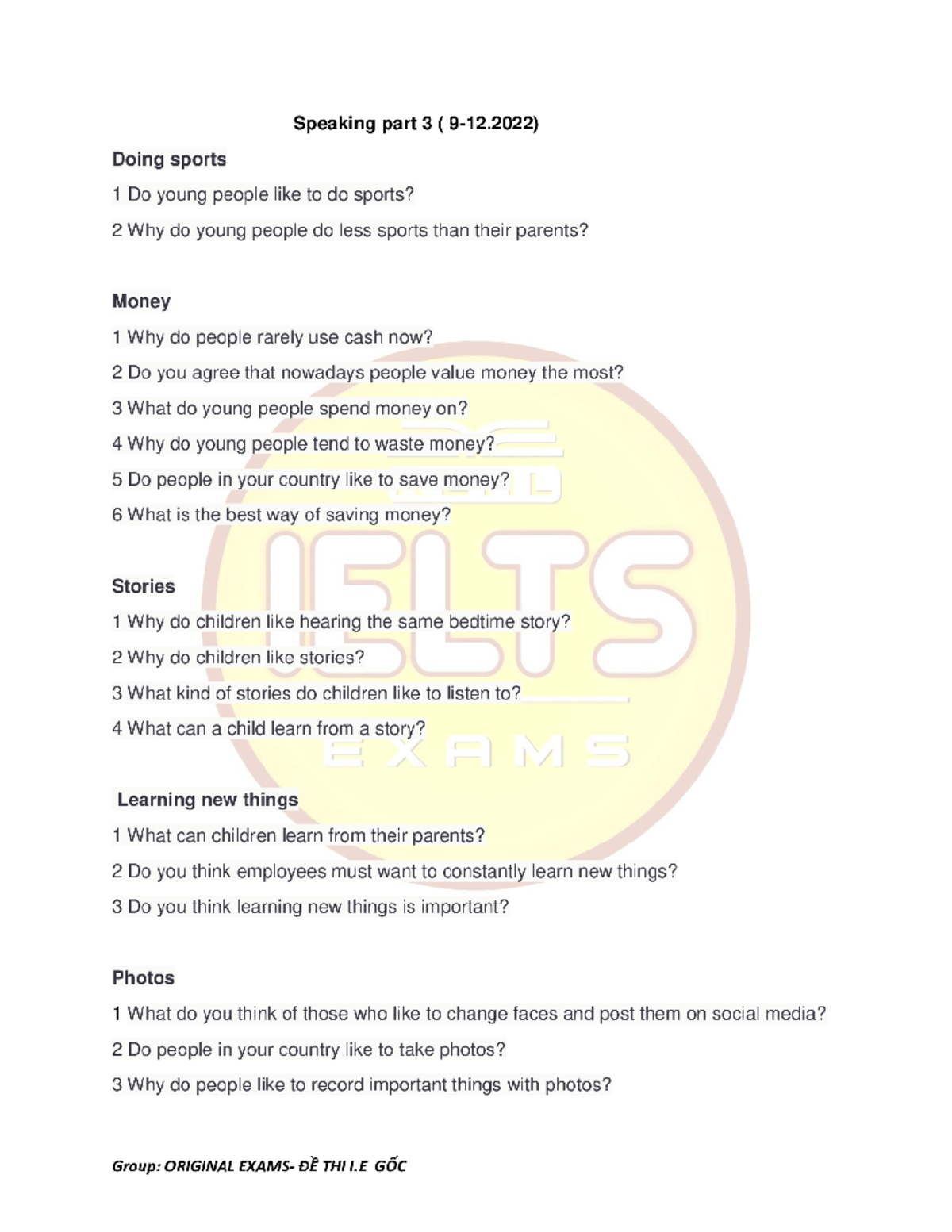 Speaking part 3 - GOOD - Tài liệu Ielts - Studocu