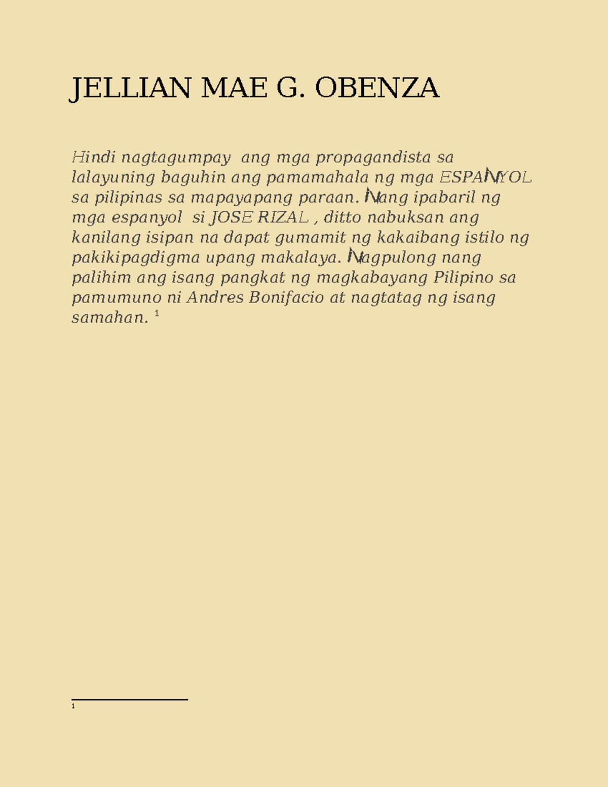 Jellian MAE G. Obenza 123 - Physical Education and Health - JELLIAN MAE ...