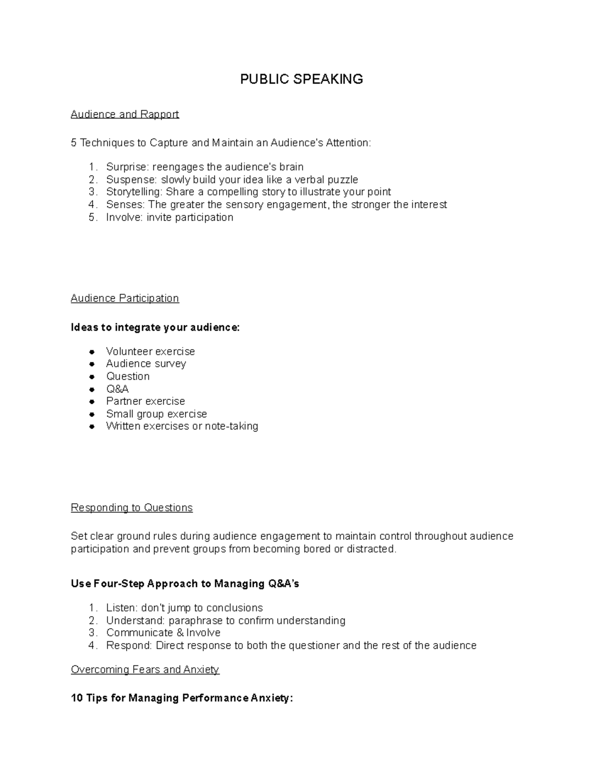 Business Communications Notes #14 - PUBLIC SPEAKING Audience and ...