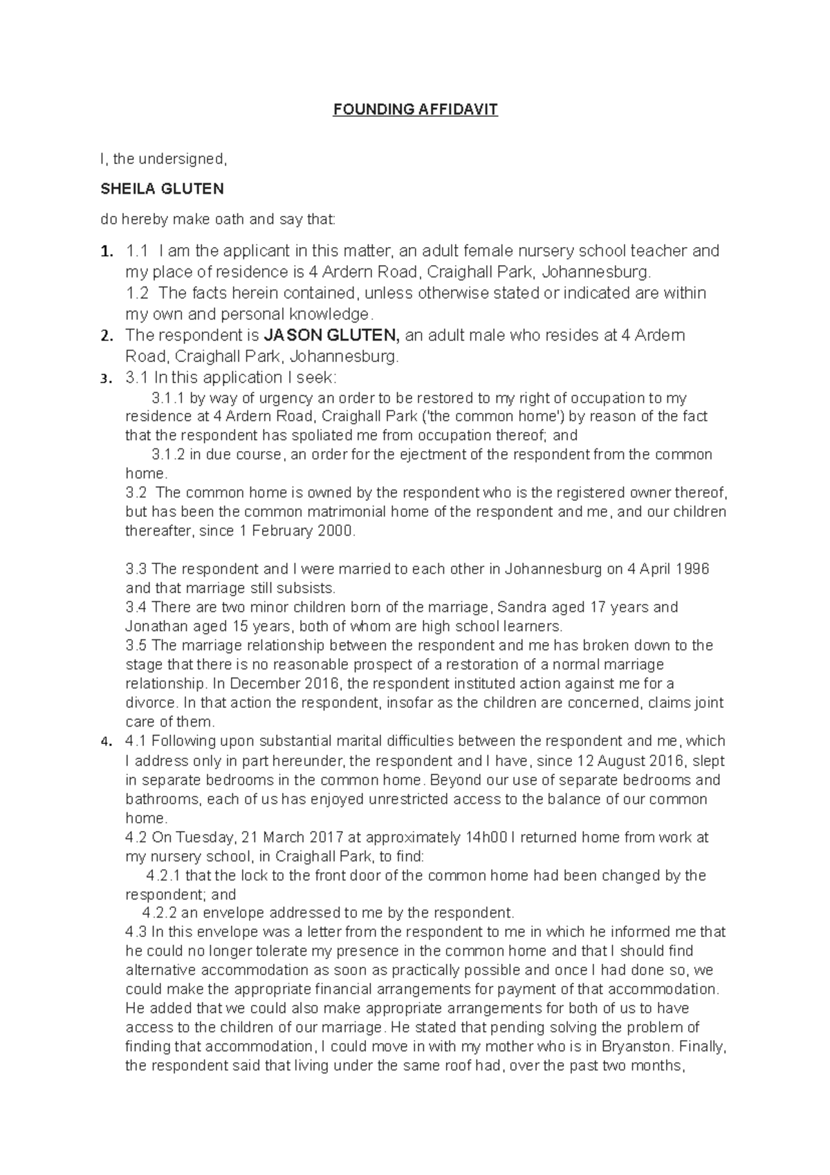 Founding Affidavit - FOUNDING AFFIDAVIT I, the undersigned, SHEILA ...