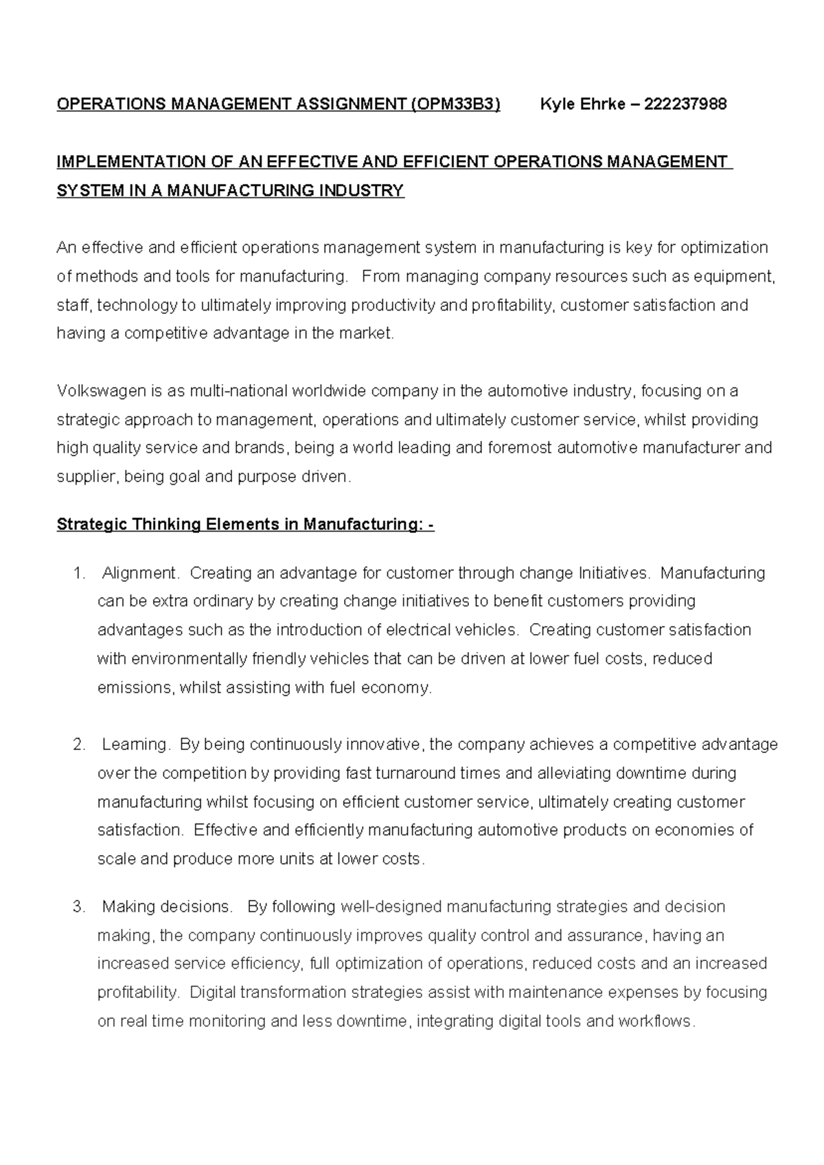 Operations Management Assignment Sem 2 - OPERATIONS MANAGEMENT ...