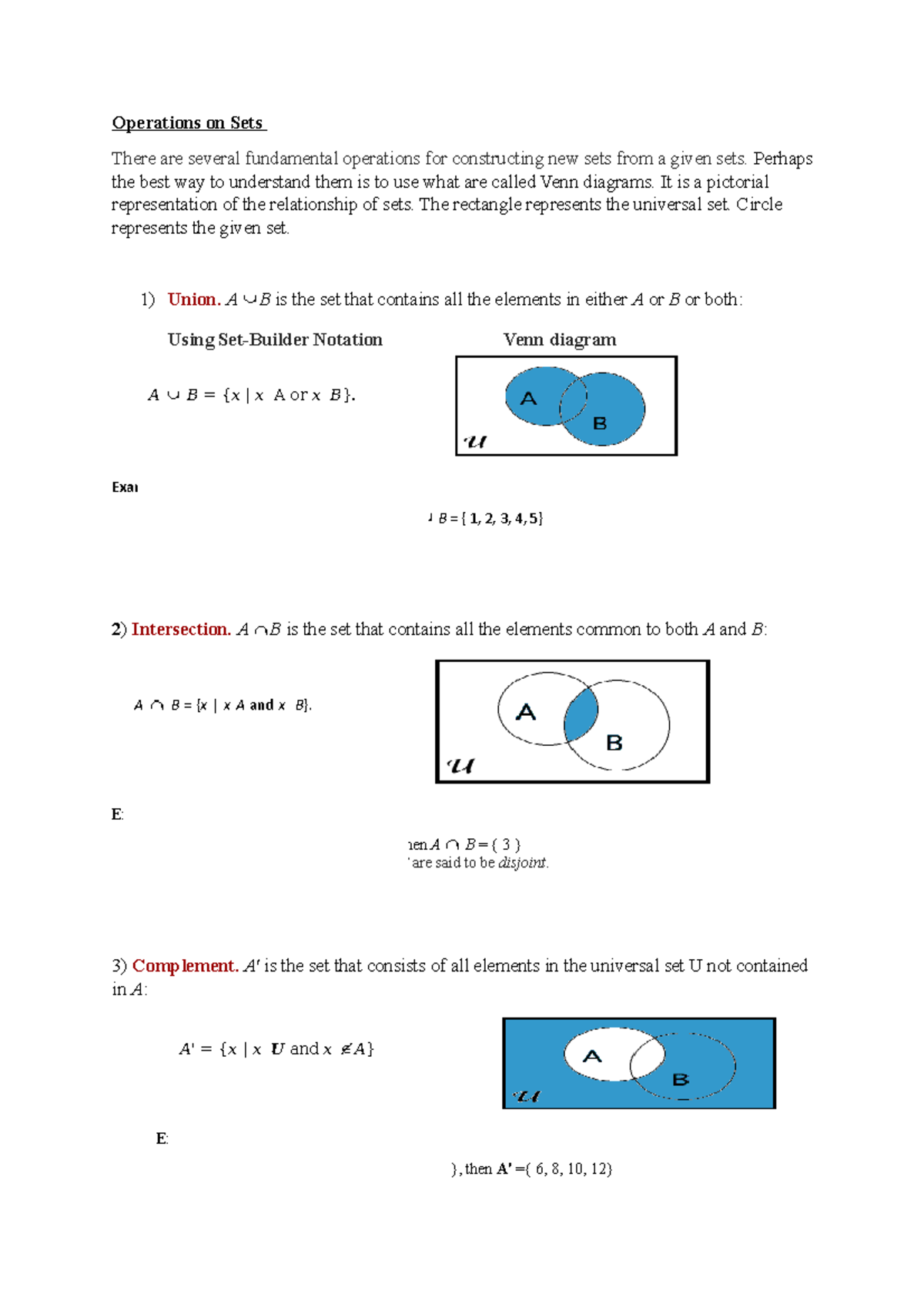 Operations-on-Sets - Operations on Sets There are several fundamental ...