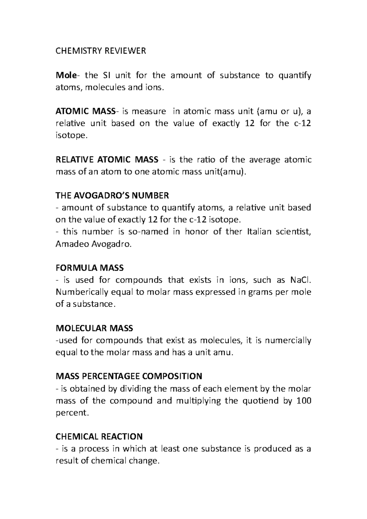 Chemistry 1 Finals Reviewerfirst semester senior high school ...