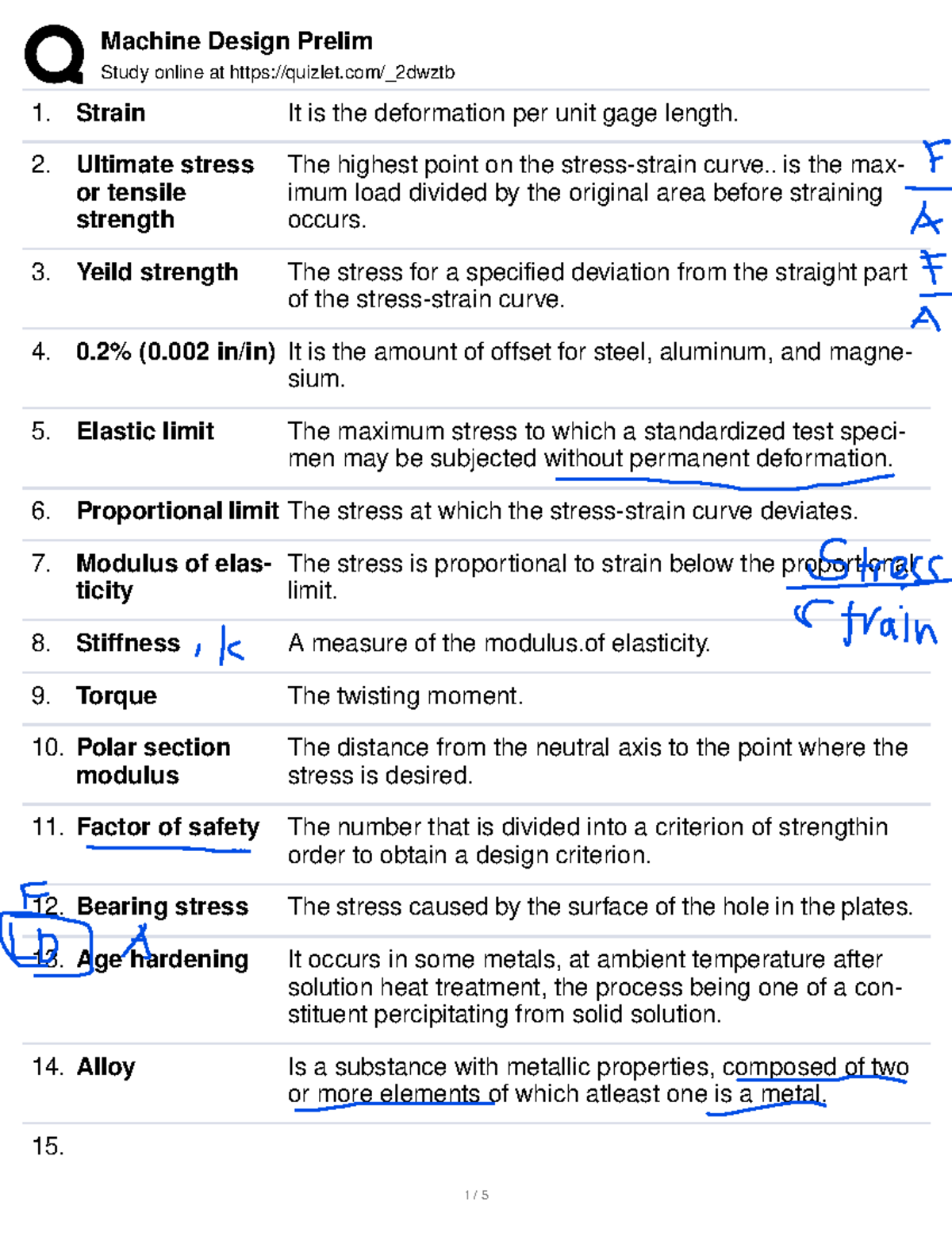 Machine Design Reviewer - Study online at quizlet/_2dwztb Strain It is ...