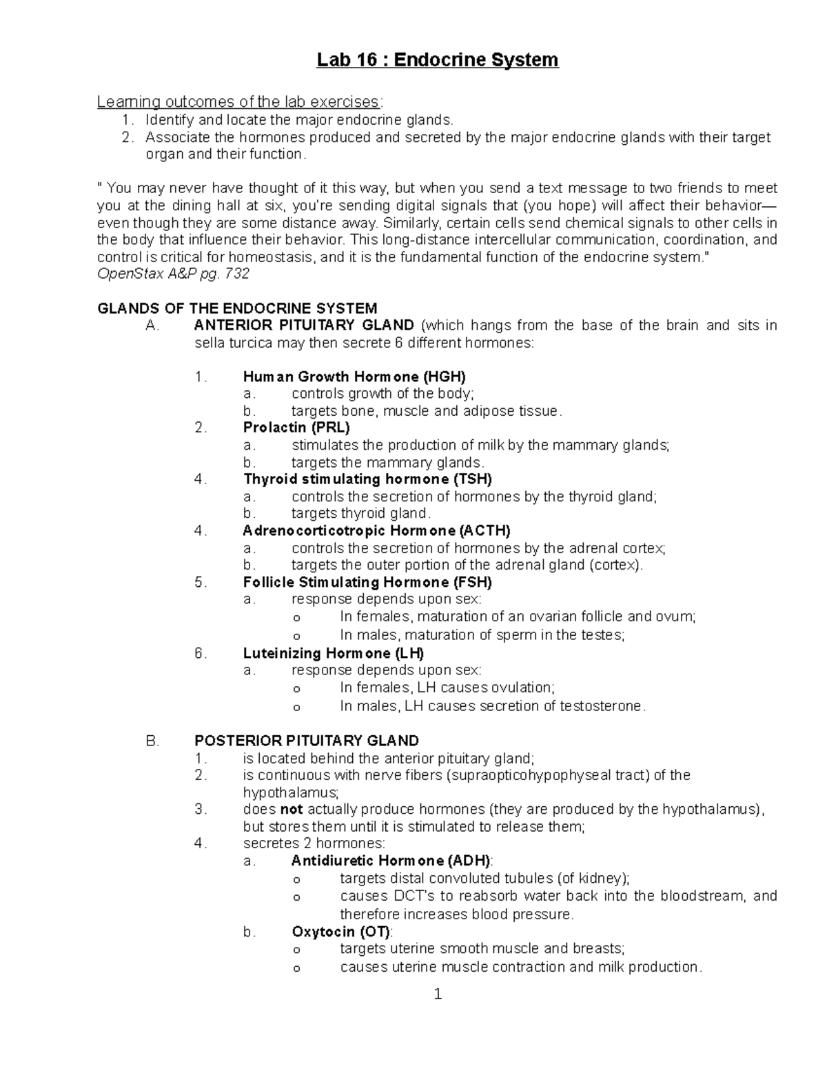 AP1 Lab16 Endocrine System FA2021 - Lab 16 : Endocrine System Learning ...
