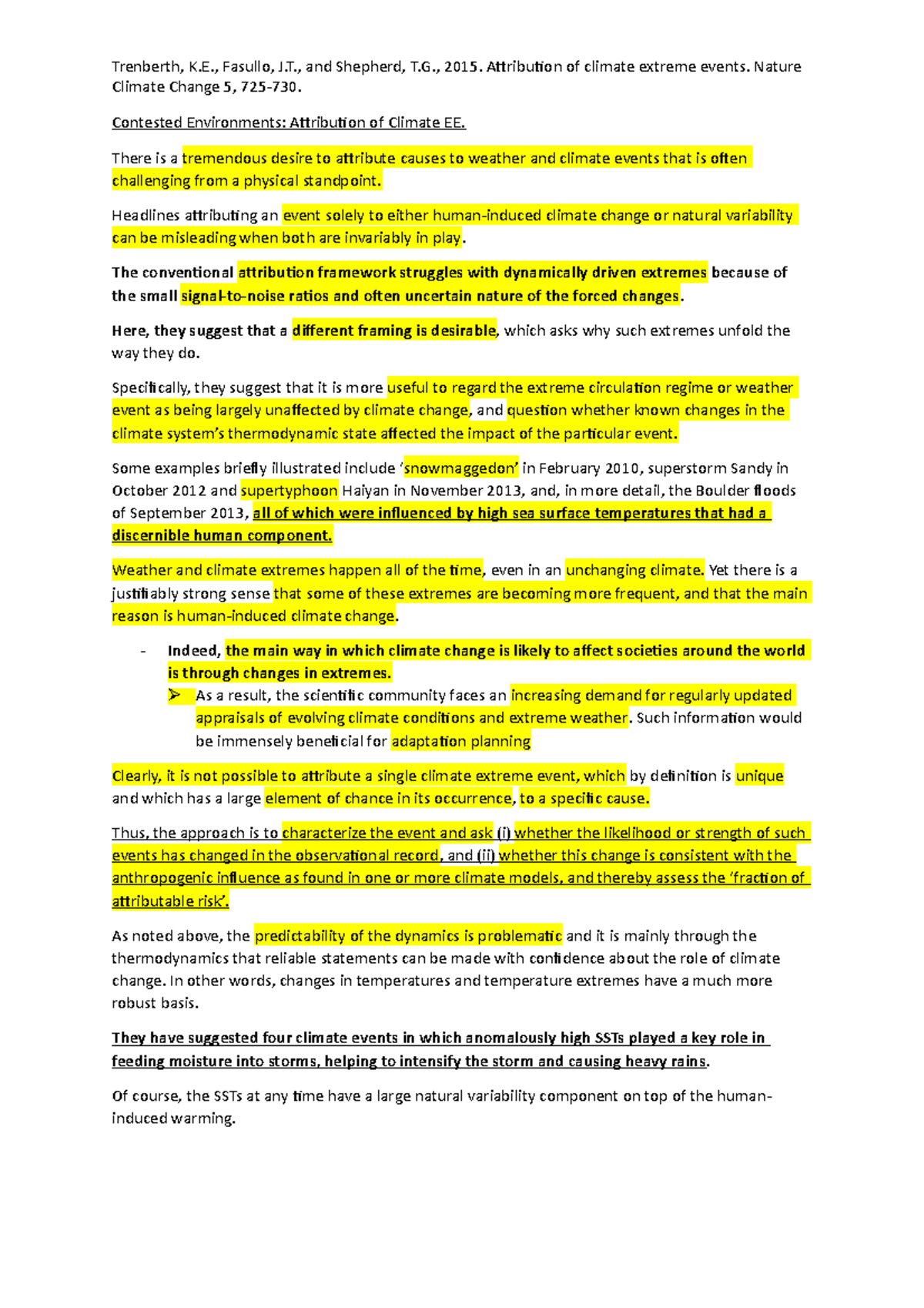 Trenberth Attribution of EE - Trenberth, K., Fasullo, J., and Shepherd ...