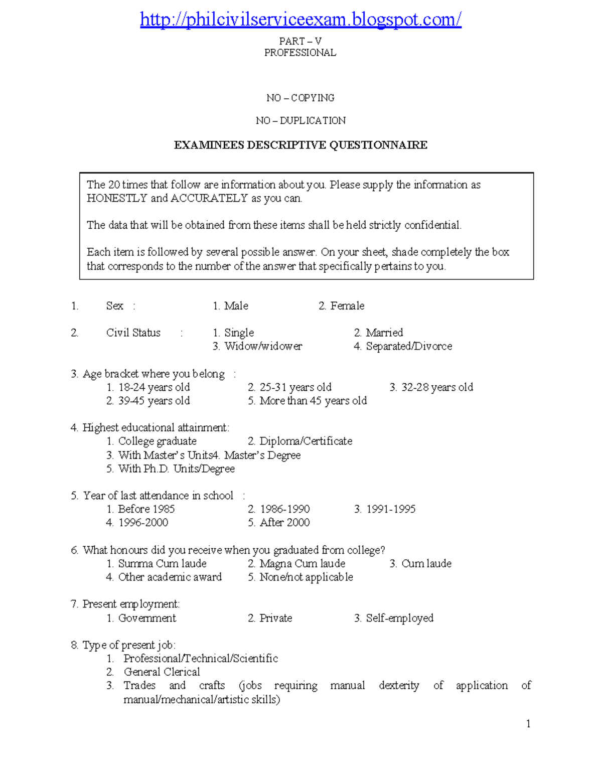CSE Mock #1 - MOCK - PART – V PROFESSIONAL NO – COPYING NO ...